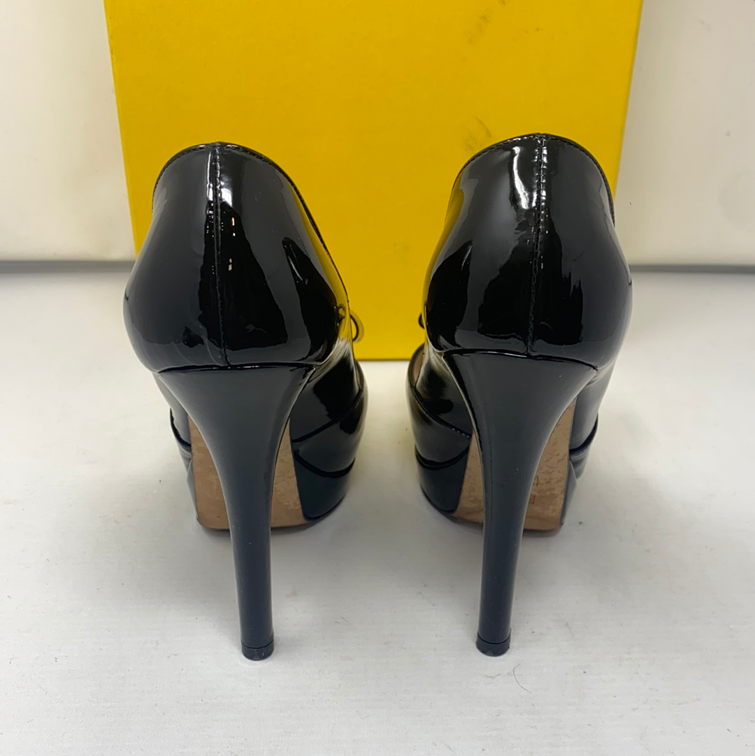 Fendi Black Patent Leather Peep Toe Platform Heels – The Hangout