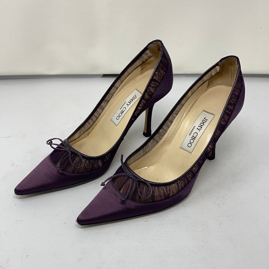 Jimmy Choo Purple Satin and Tulle Pump with Leather Bow – The Hangout